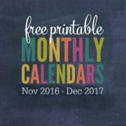 Free Printable 2016 Monthly Calendars