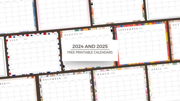 Free Printable Monthly Calendars for 2024 and 2025